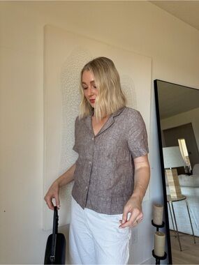 Quince | Tops | Quince 0 European Linen Short Sleeve Shirt In Taupe ...